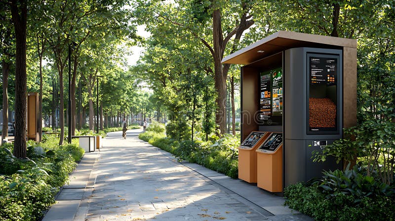 Modern Zero Waste Composting and Recycling Kiosk in Lush Park Setting ...