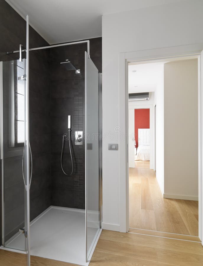 Moderne Dusche stockfoto. Bild von dekor, mode, badezimmer - 19864358