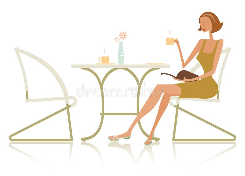 Moderne Frau am Tisch vektor abbildung. Illustration von karikatur ...