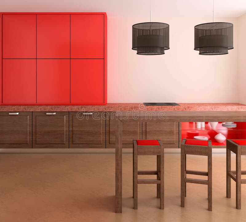 Moderne rode keuken stock foto. Image of binnen, ontwerp - 13796814