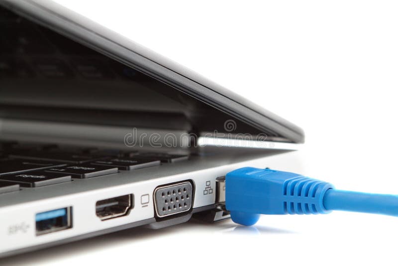 Moderne Laptop Met Een Internet-kabel. Stock Afbeelding - Image of ...