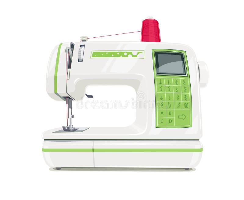 Moderne Naaimachine Met Rode Spoelgaren Vector Illustratie ...