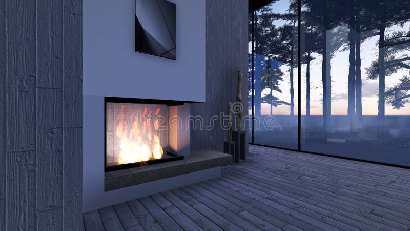 Moderne Open Haard in Witte Steen Stock Illustratie - Illustration of ...