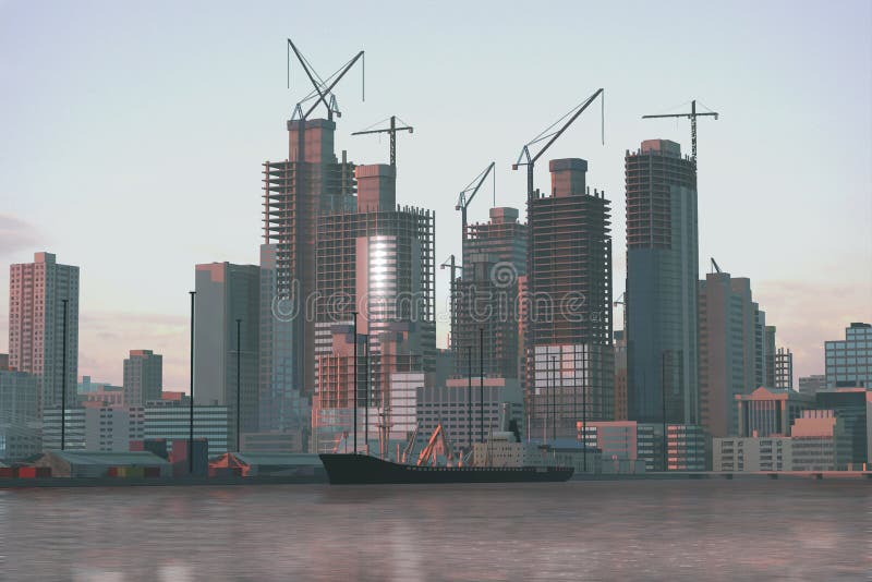 Moderne stad in aanbouw stock illustratie. Illustration of denkbeeldig ...