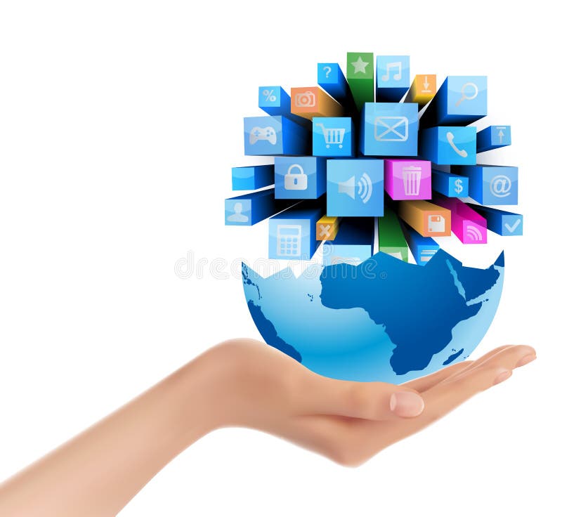 Moderne Welt an Hand stock abbildung. Illustration von hintergrund ...