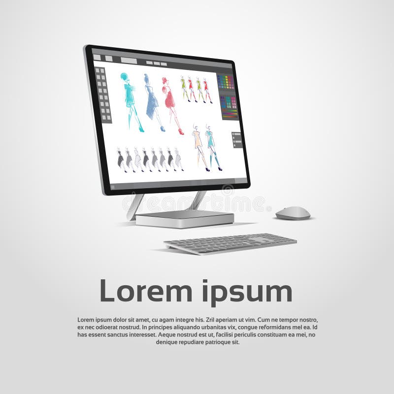 Moderner Computergrafik-Tischplattendesigner Workplace Vektor Abbildung ...