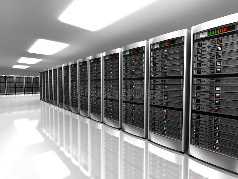Serverraum Mittelaustauschwiedergabe Der Cyberdaten 3D Stock Abbildung ...