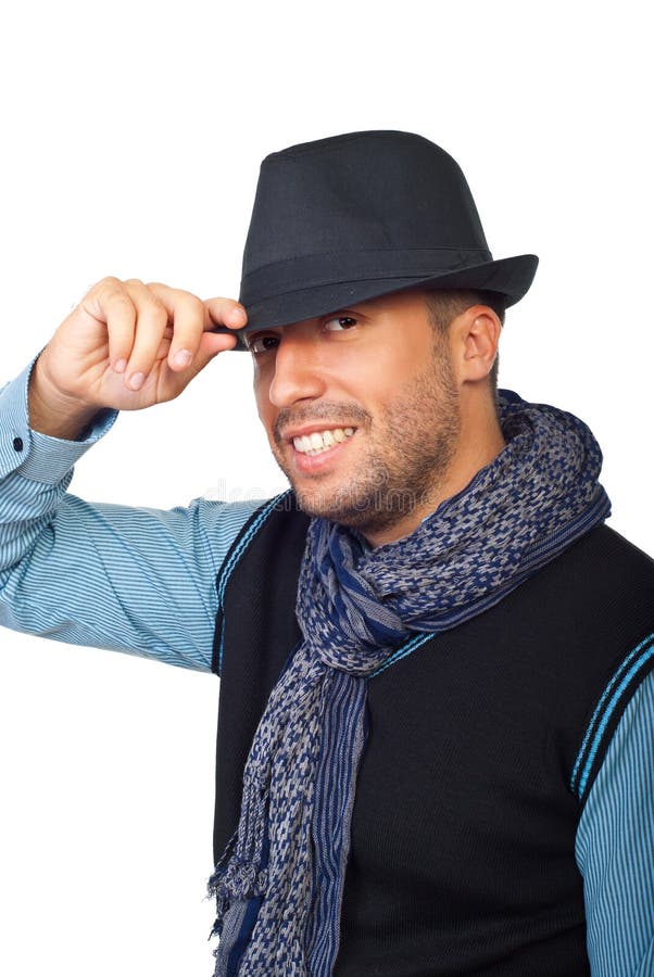 Moderner Kerl Mit Schwarzem Hut Stockbild - Bild von stattlich ...
