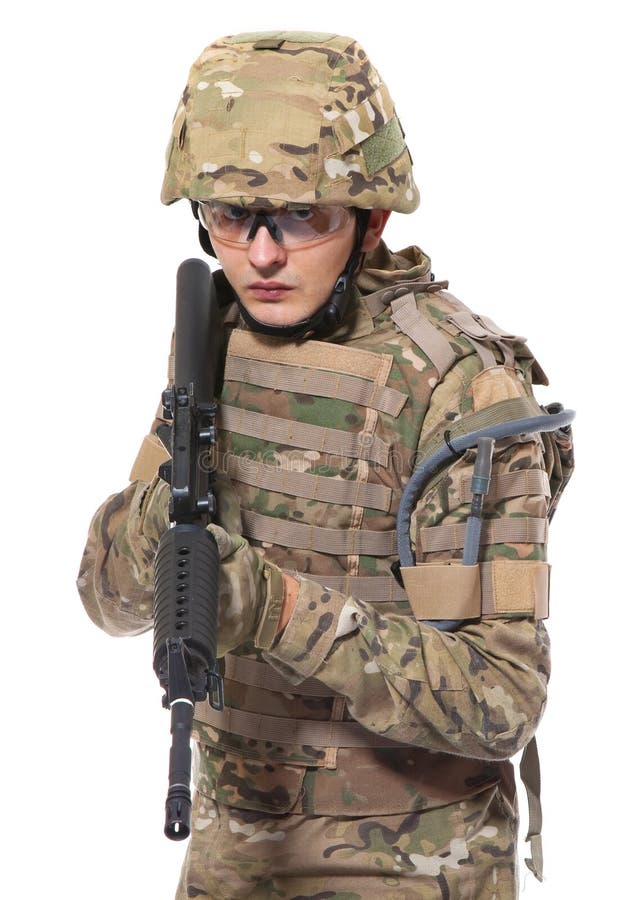 Moderner Soldat mit Gewehr stockbild. Bild von person - 17587997