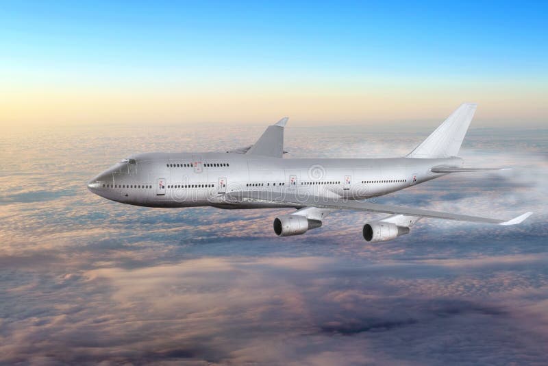 Modernes Flugzeug Im Himmel Nahe Flughafen. Stockbild - Bild von ...