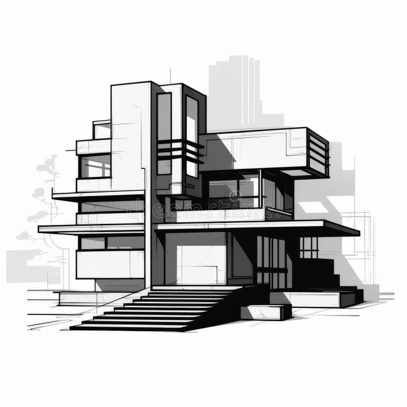 Modernism Vector: a Digital Constructivist Drawing of a Modern House ...
