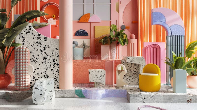 Modernist Dreamscape stock illustration. Illustration of pink - 334420293