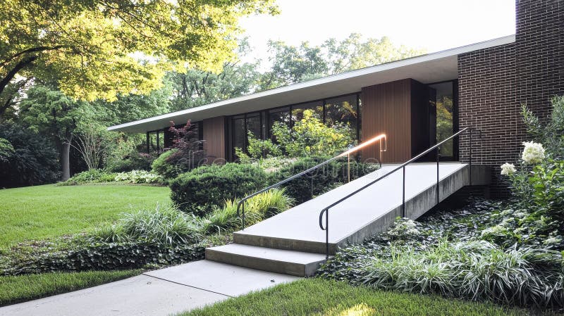 Modernist House with Angular Ramp and Lush Greenery Surroundings in ...