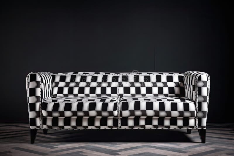 Modernist Sofa, Sleek and Streamlined with Bold Geometric Pattern in ...