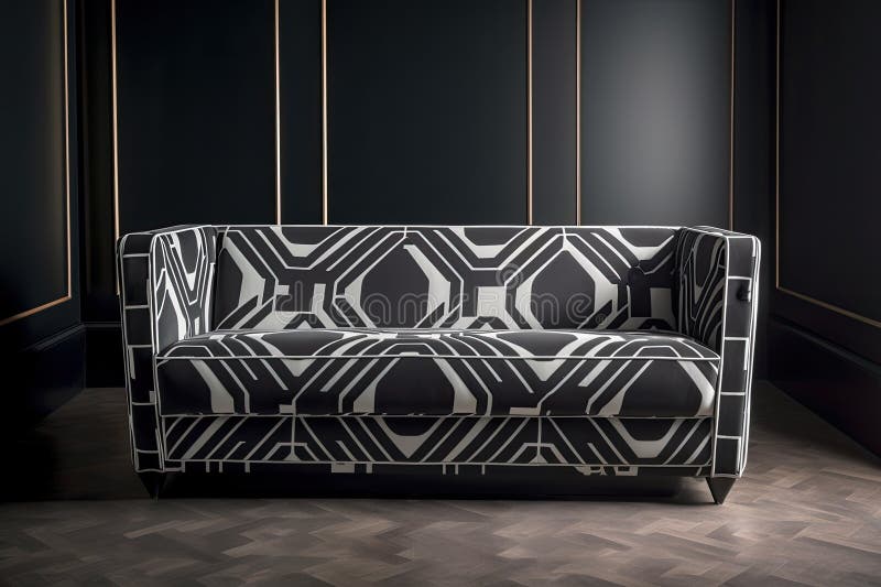 Modernist Sofa, Sleek and Streamlined with Bold Geometric Pattern in ...