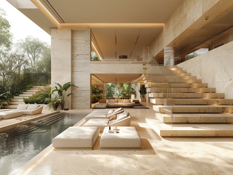 Modernist Villa with Open Spaces Natural Light Stock Illustration ...