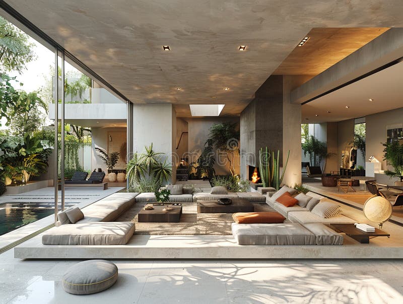 Modernist Villa with Open Spaces Natural Light Stock Illustration ...