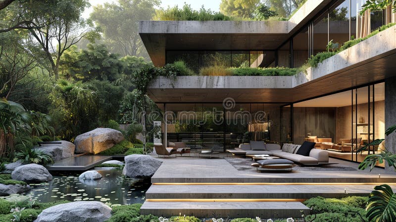 Modernist Villa with Open Spaces Natural Light Stock Photo - Image of ...