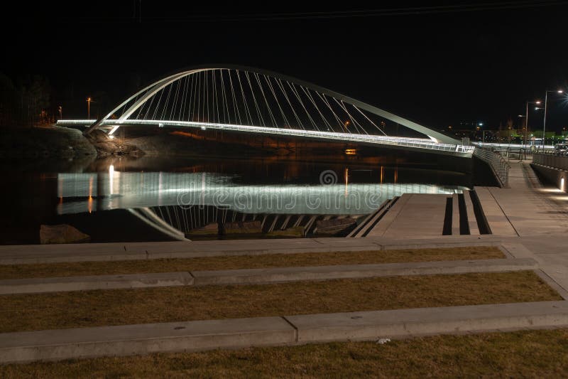 Modernistic Bridge Over the Water at Night Editorial Stock Image ...