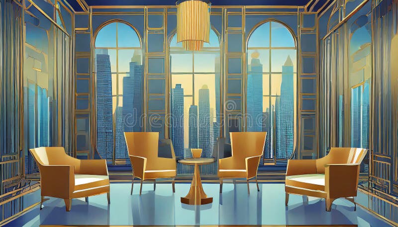 Modernistic Interior with Armchairs and Large Windows, View on ...