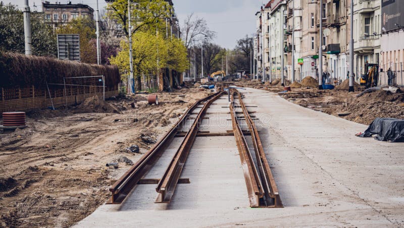 Modernization of Old Tram Tracks on Urban Construction Stock Photo ...