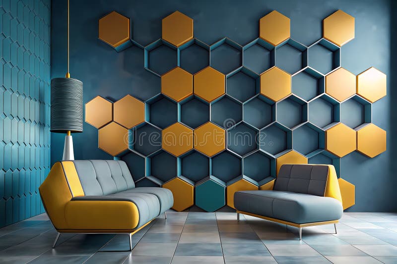 Bold Hexagonal Patterns Enhance Living Room Decor, Generative Ai Stock ...