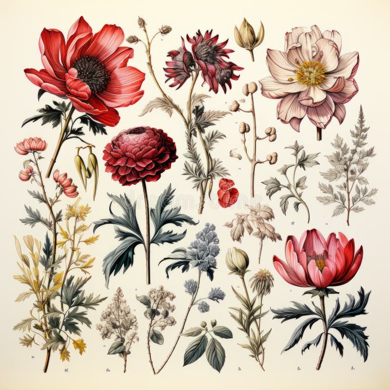 Hand-Drawn Floral Illustrations: Add Color, Design & Uniqueness To Your Projects Stock ...