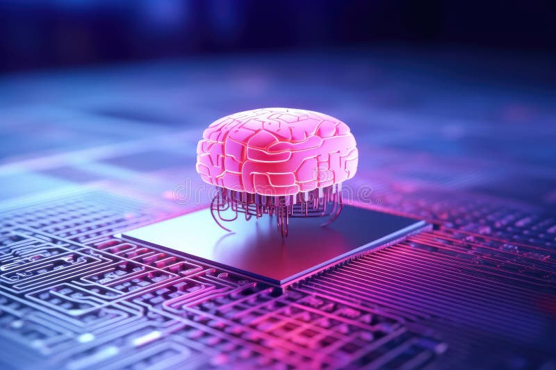 Modernized Ai Brain Connected To a Computer Microchip. Neurotechnology ...