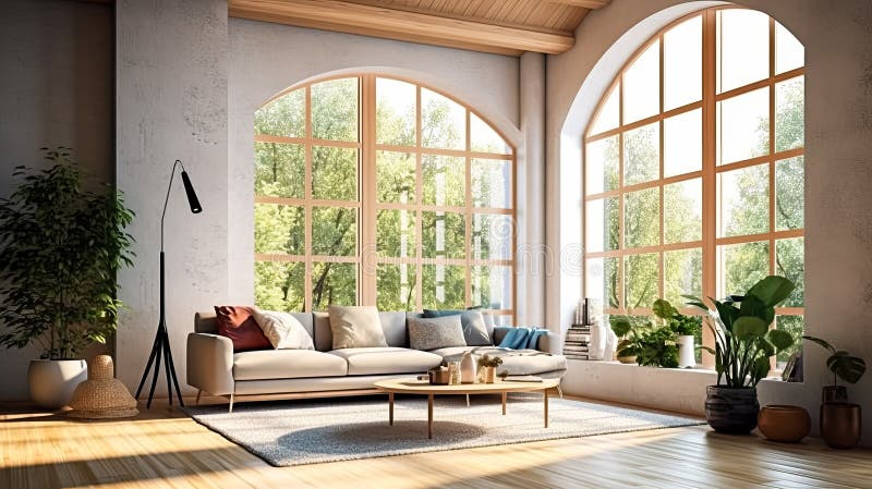 A Modernized Apartment Adorned with Large, Bright Windows Stock Photo ...