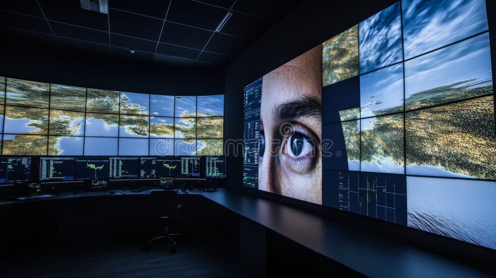 A Modernized Control Room Equipped with Large Monitors that Present Data and Maps. Stock Photo ...