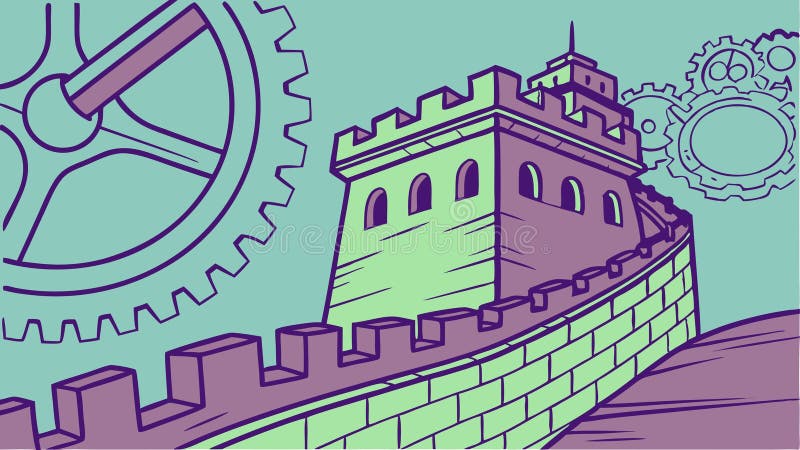 Modernized Fortress Wall with Gears Lights Vector, Vector Design ...