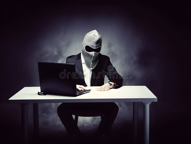Modernized Hacker with Laptop. Concept of Cybercrime, Cyberattack. AI ...