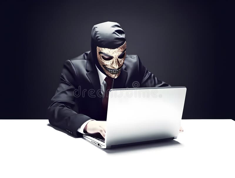 Modernized Hacker with Laptop. Concept of Cybercrime, Cyberattack. AI ...