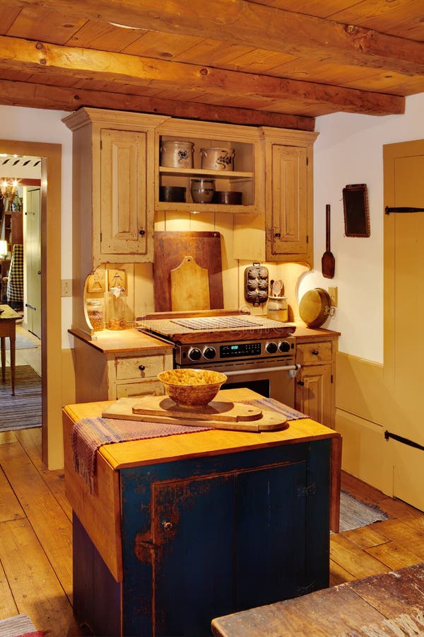 A Primitive Colonial Style Reproduction Home Kitchen. Stock Image ...