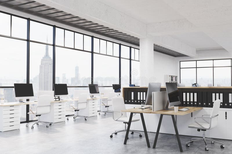 Modernt coworking kontor stock illustrationer. Illustration av inre ...