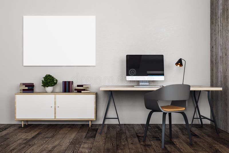 Modernt Kontor Med Arbetsplatsen Arkivfoto - Bild av utformning, skärm ...