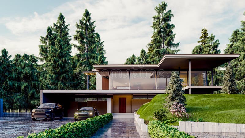 Modernt lyxhus stock illustrationer. Illustration av perspektiv - 220225900