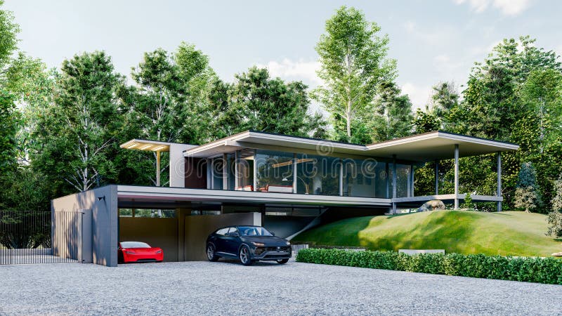 Modernt lyxhus stock illustrationer. Illustration av perspektiv - 220225900