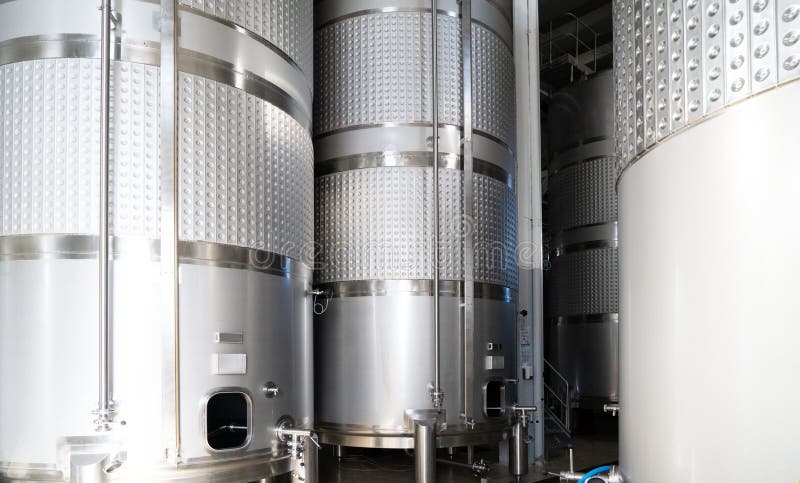 Modernt metal wine tanks stock photo. Image of making - 306396986