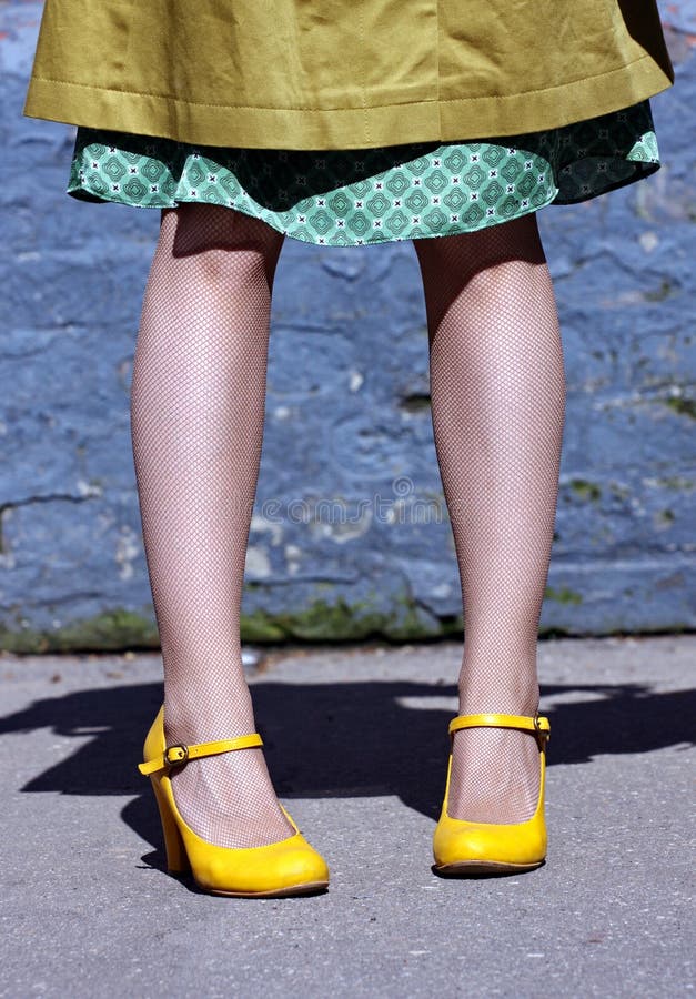 Modest Model in Yellow Shoes Stock Image - Image of stockings, shoe ...