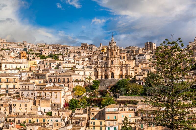 Modica, Sicily, Italy with the Cathedral of San Giorgio Stock Image ...