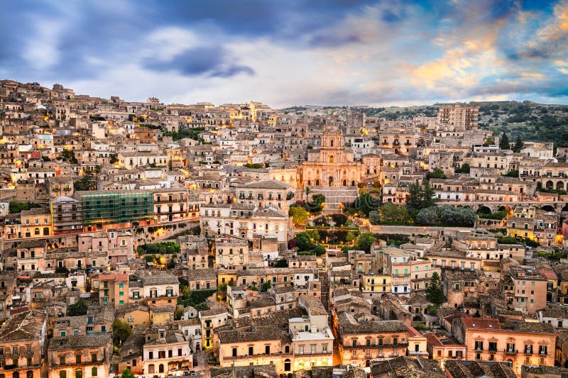 Modica, Sicily, Italy with the Cathedral of San Giorgio Stock Photo ...