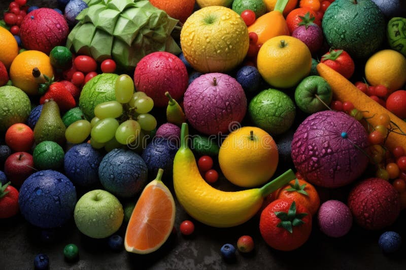 Modified Fruits with Enhanced Colors and Shapes Stock Illustration ...