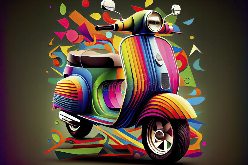 Modified Scooter in Color and Line Version Stock Illustration ...