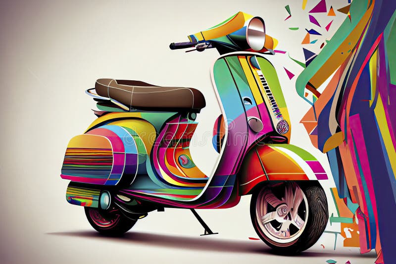 Modified Scooter in Color and Line Version Stock Illustration ...