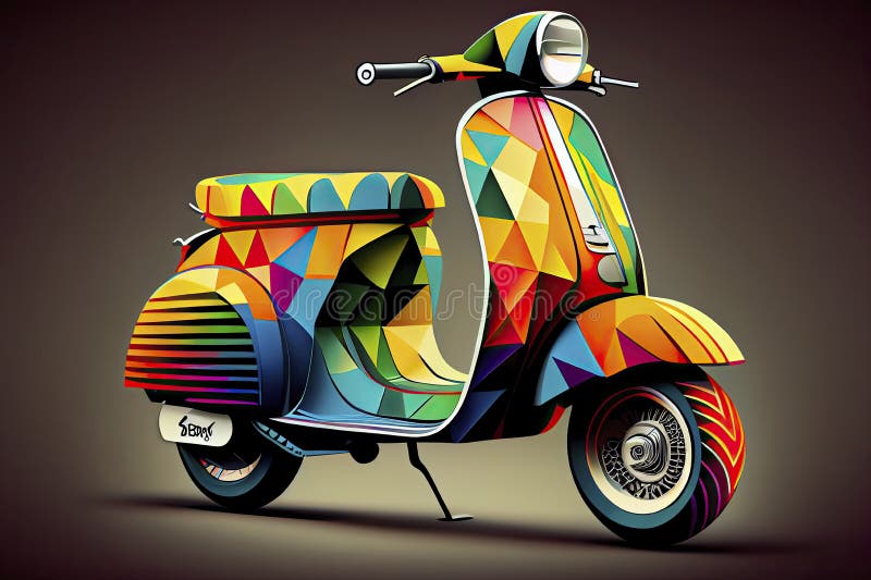 Modified Scooter in Color and Line Version Stock Illustration ...