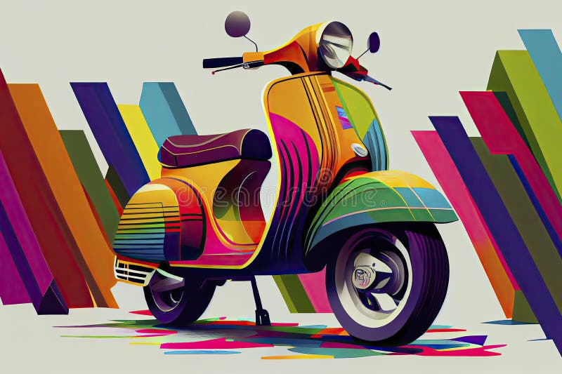 Modified Scooter in Color and Line Version Stock Illustration ...