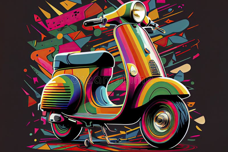 Modified Scooter in Color and Line Version Stock Illustration ...