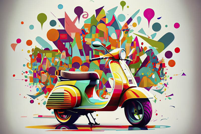 Modified Scooter in Color and Line Version Stock Illustration ...