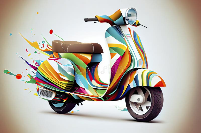 Modified Scooter in Color and Line Version Stock Illustration ...